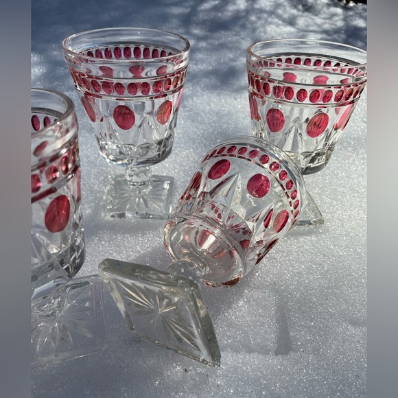 Vintage | Dining | Set Of 4 Vintage Goblets With Square Base Ruby Red ...